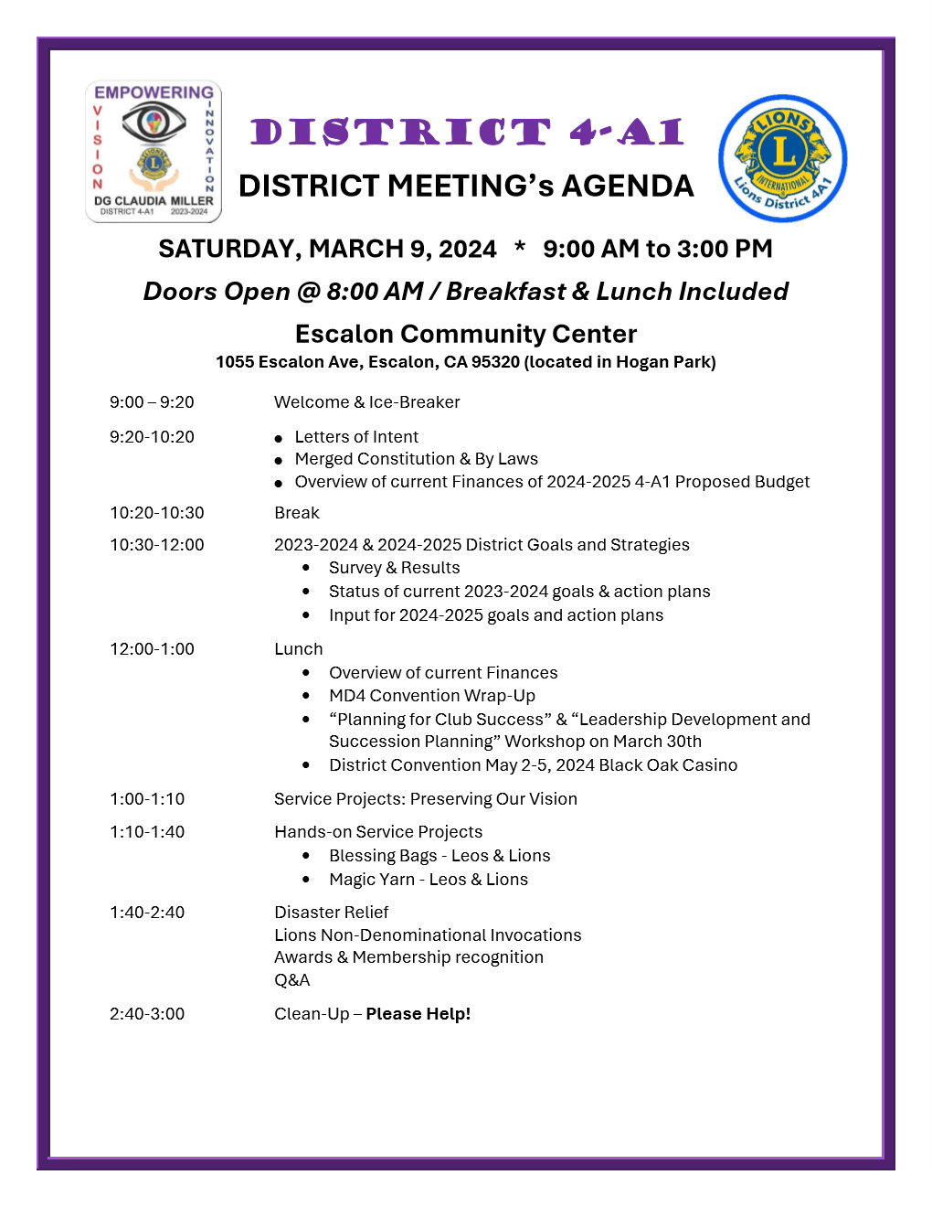 Convention and District Meetings – District 4-A1 Lions